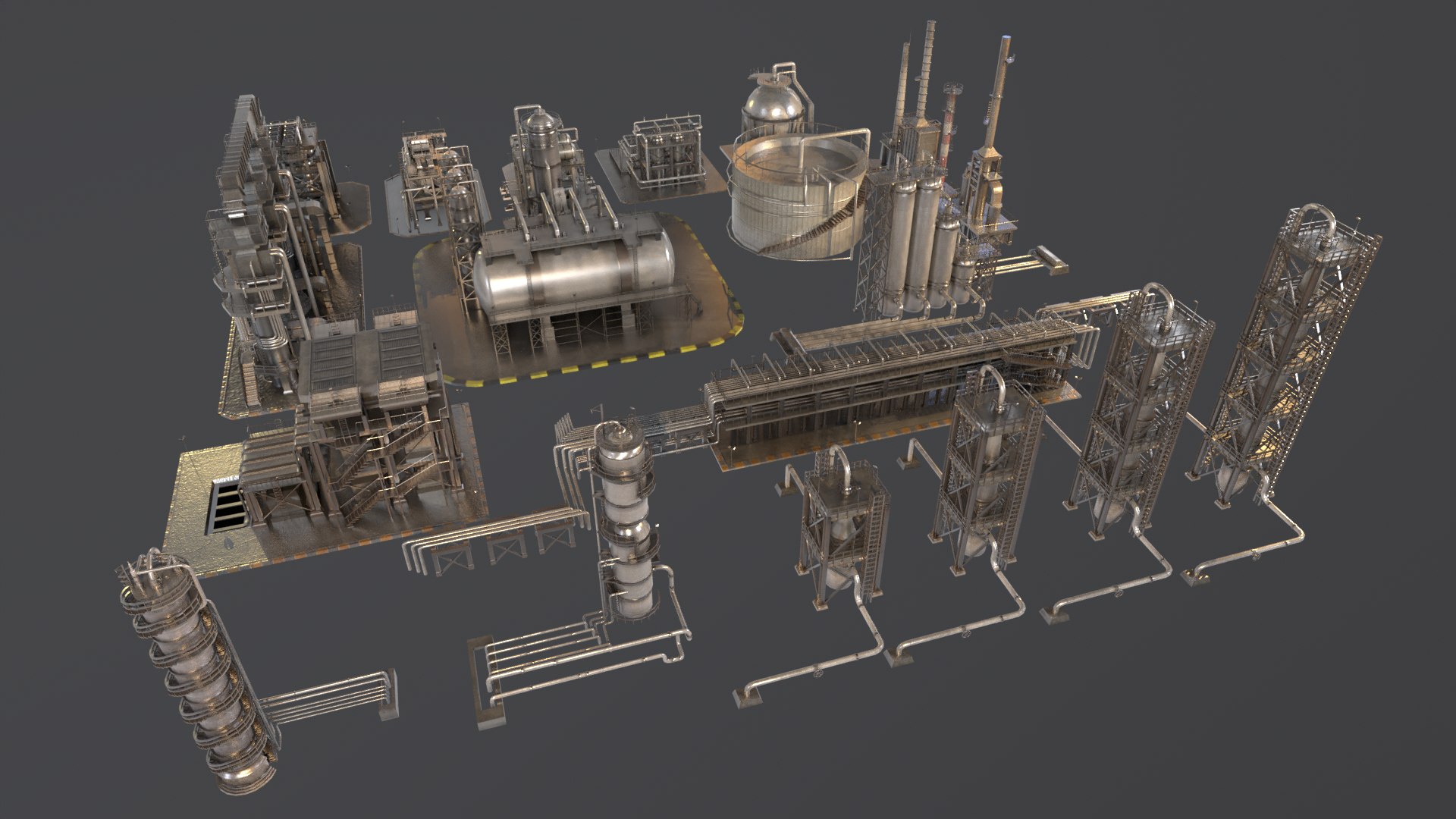 Industrial Oil Refinery Scene Pack Collection Set Low Poly 3D ...