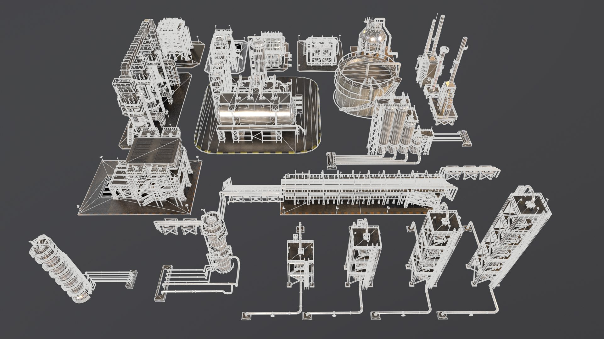 Industrial Oil Refinery Scene Pack Collection Set Low Poly 3D ...