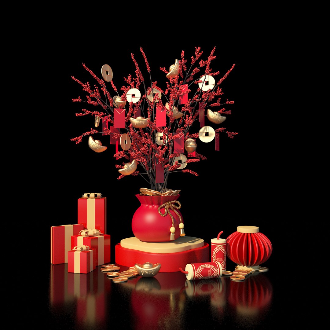 Wealth Tree God of Wealth Tree Blessing Tree New Years Calling Tree Red ...