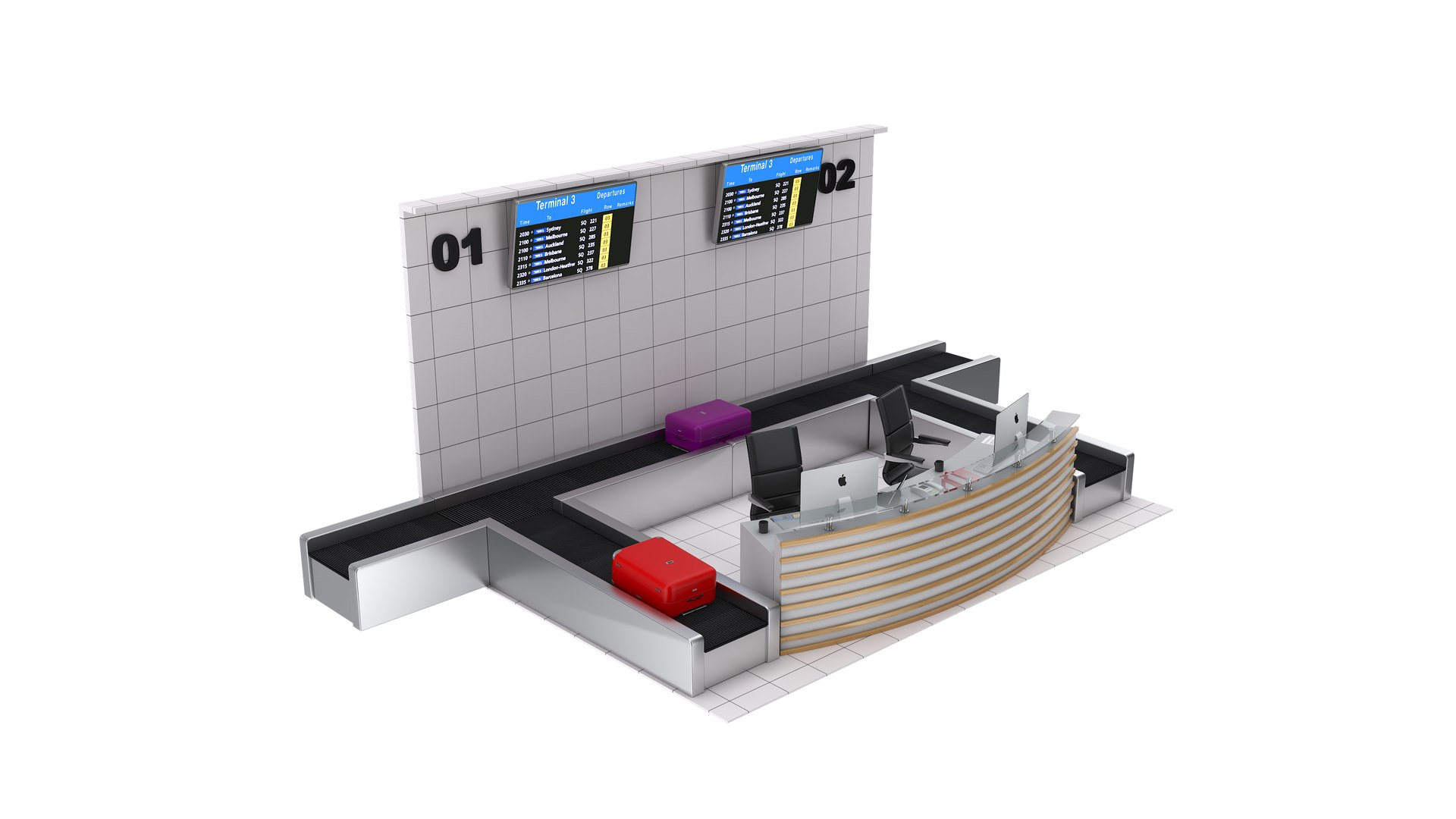 Airport Counter Check-In And Baggage Carousel 3D Model - TurboSquid 2314960