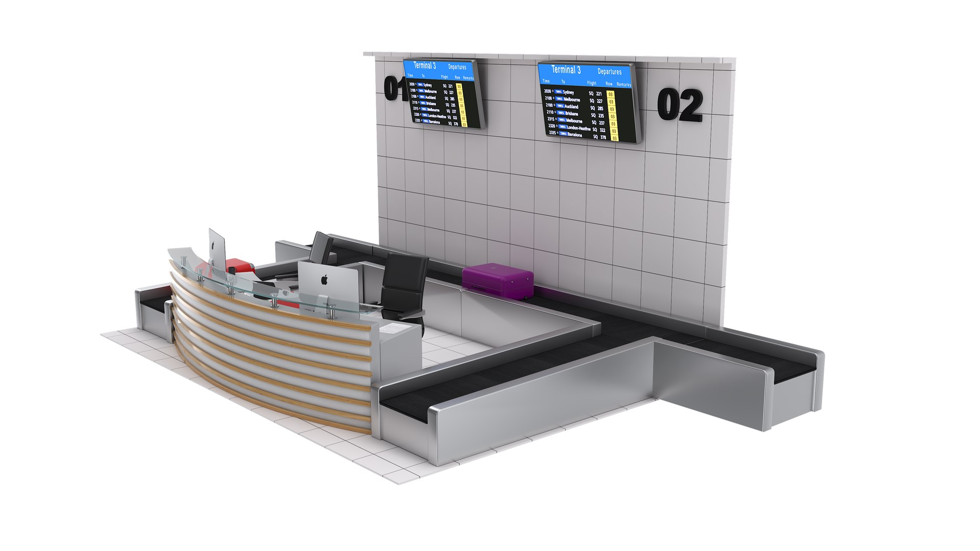 Airport Counter Check-In And Baggage Carousel 3D Model - TurboSquid 2314960