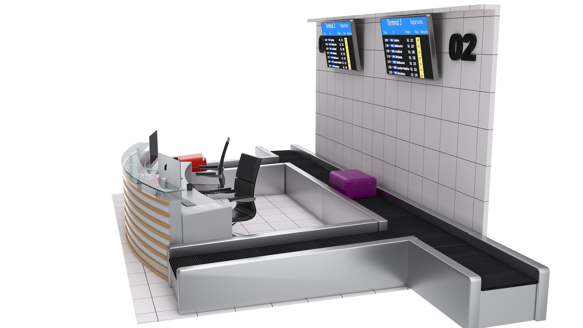 Airport Counter Check-In And Baggage Carousel 3D Model - TurboSquid 2314960