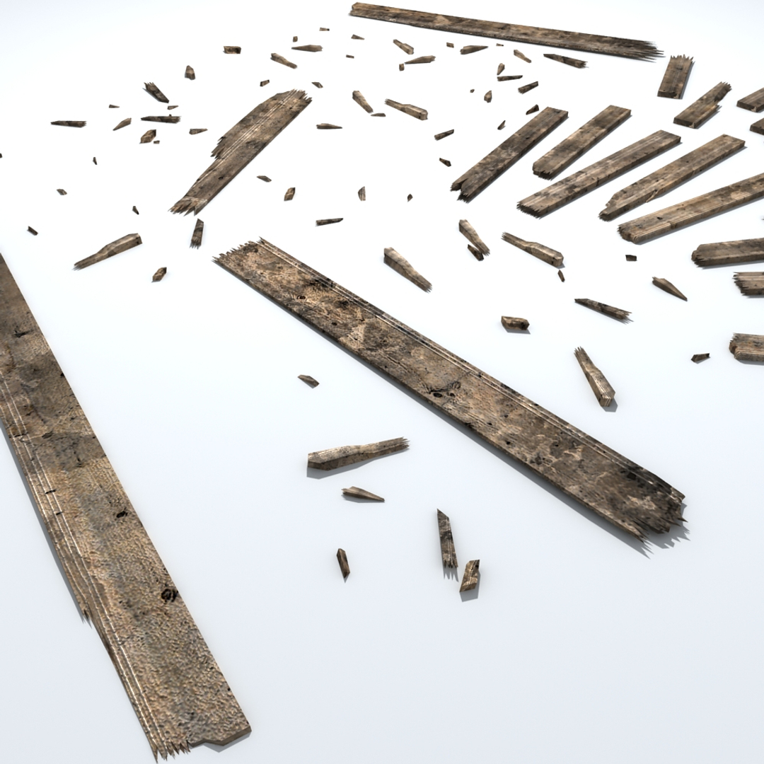 3d model damaged wooden planks