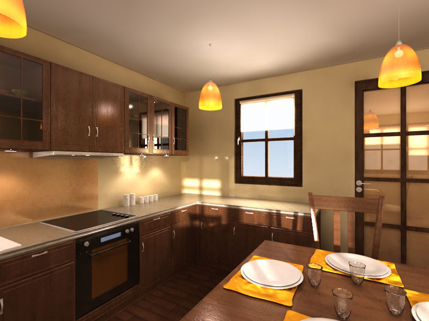 3d wooden kitchen interior model
