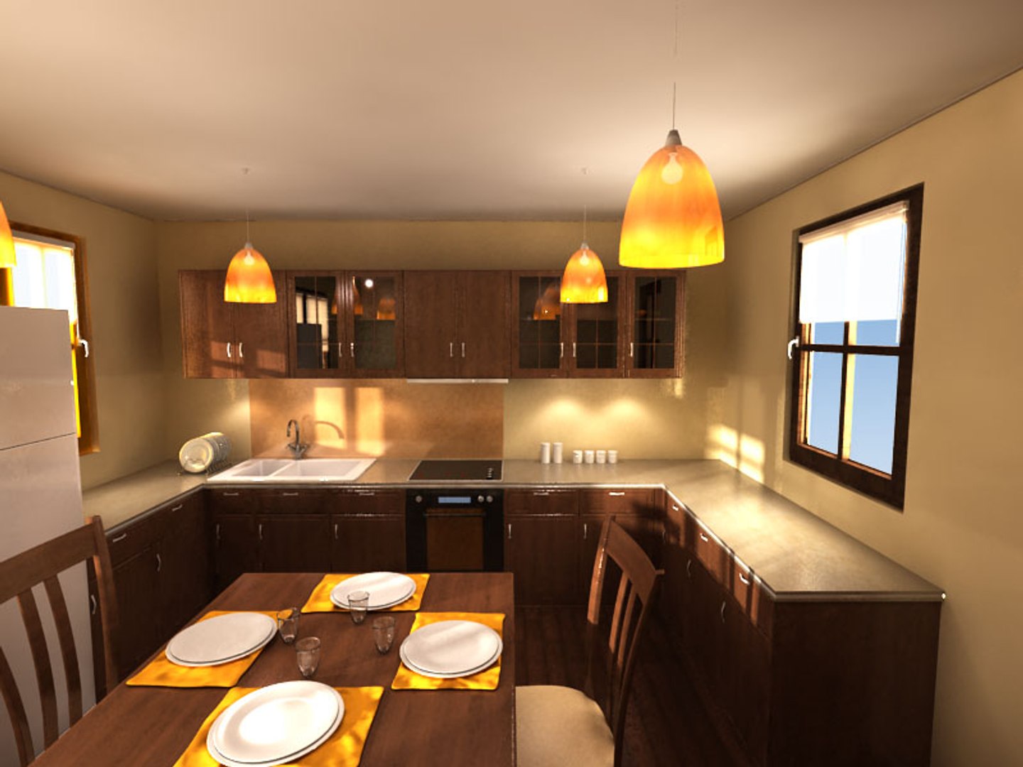 3d wooden kitchen interior model