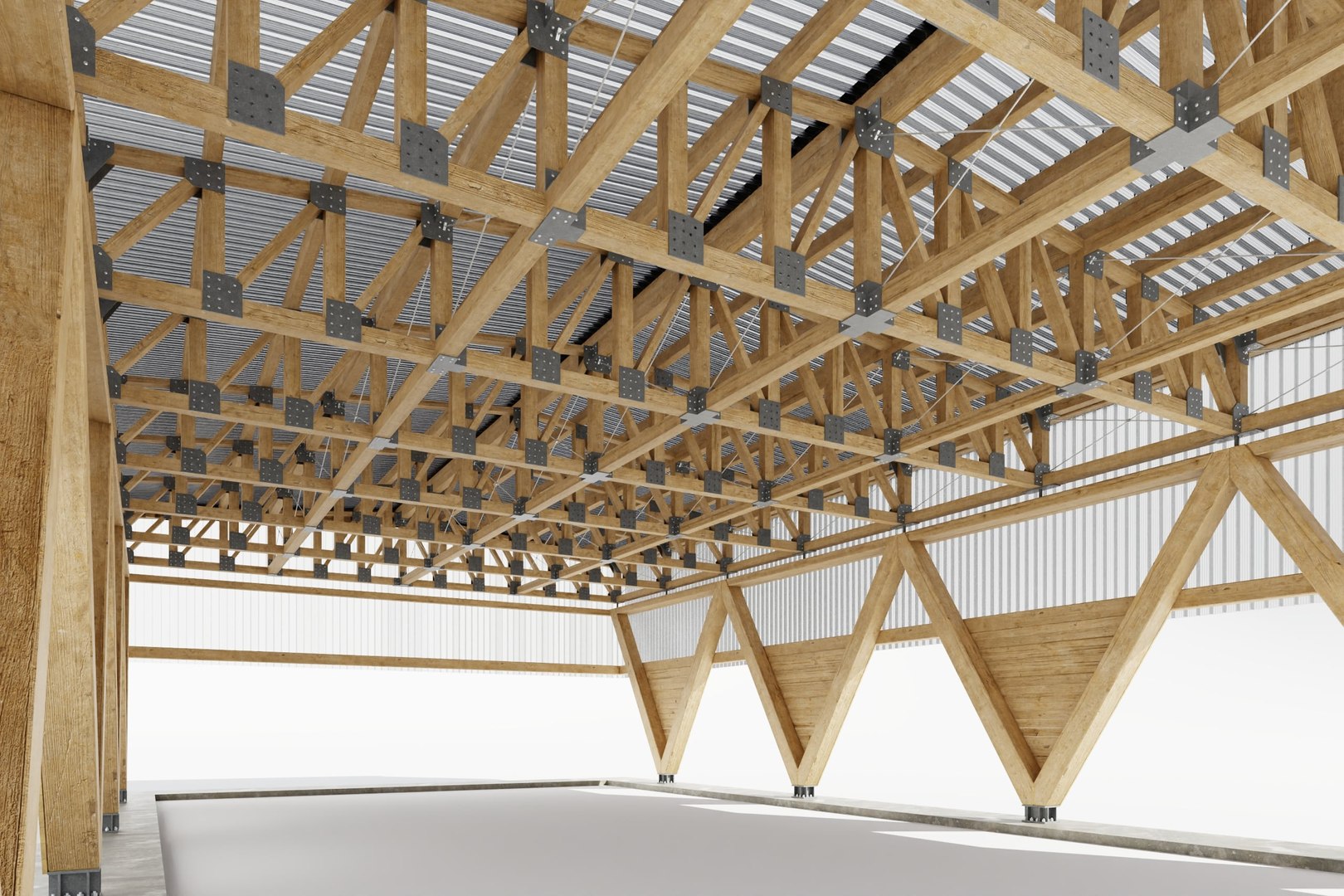 3D Industrial Wooden Truss Hall - Calculated 3D Model - TurboSquid 2147130