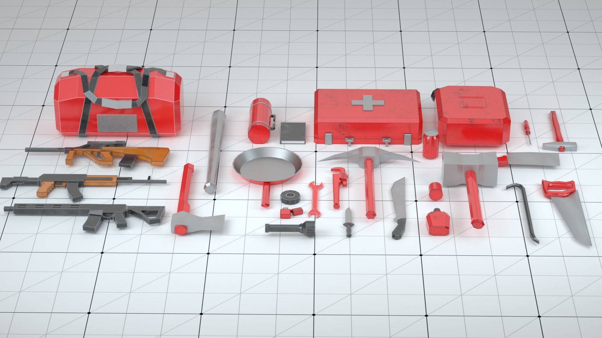 3D Survival Kit Tools Weapons Model - TurboSquid 1564367