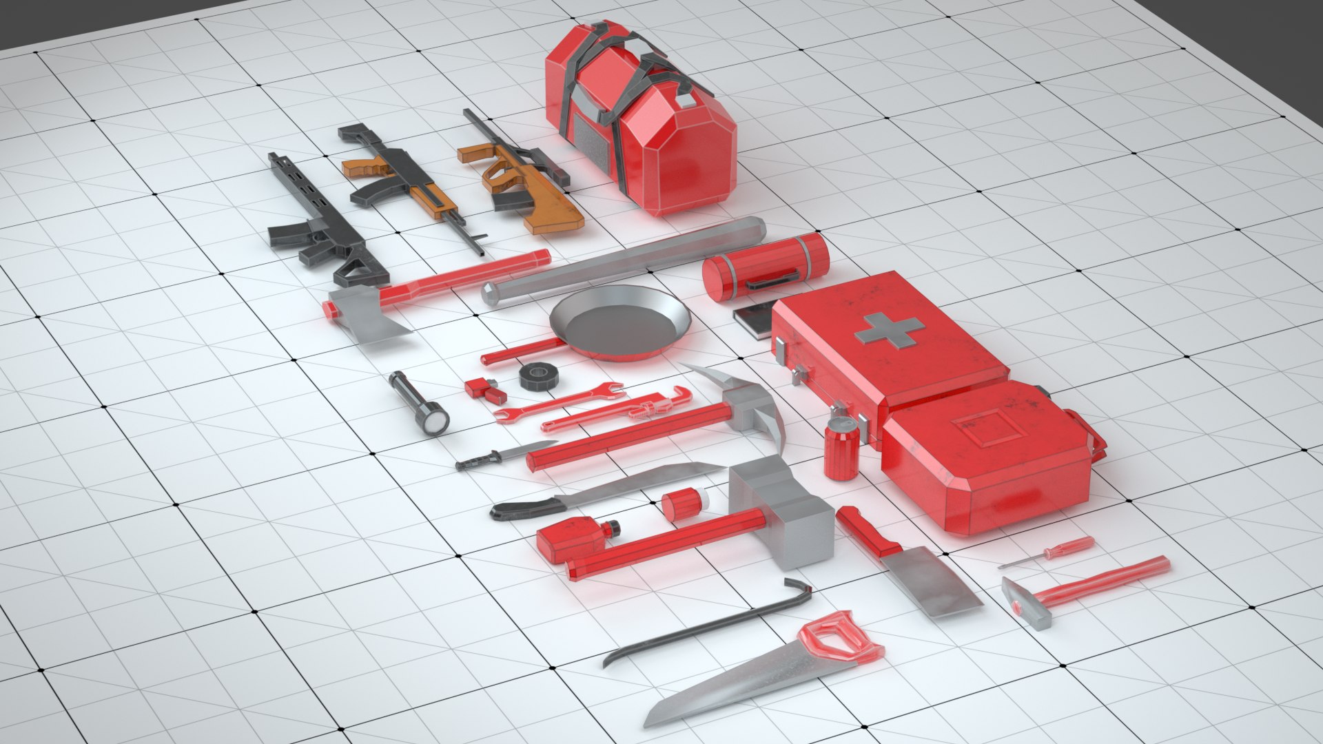 3D Survival Kit Tools Weapons Model - TurboSquid 1564367