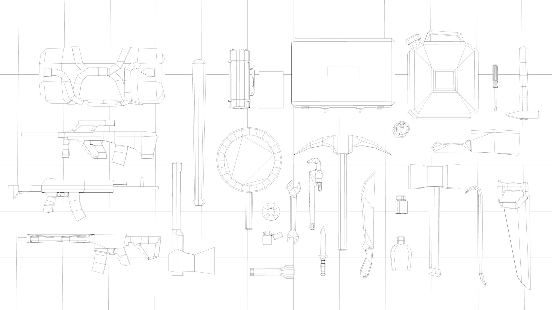 3D Survival Kit Tools Weapons Model - TurboSquid 1564367