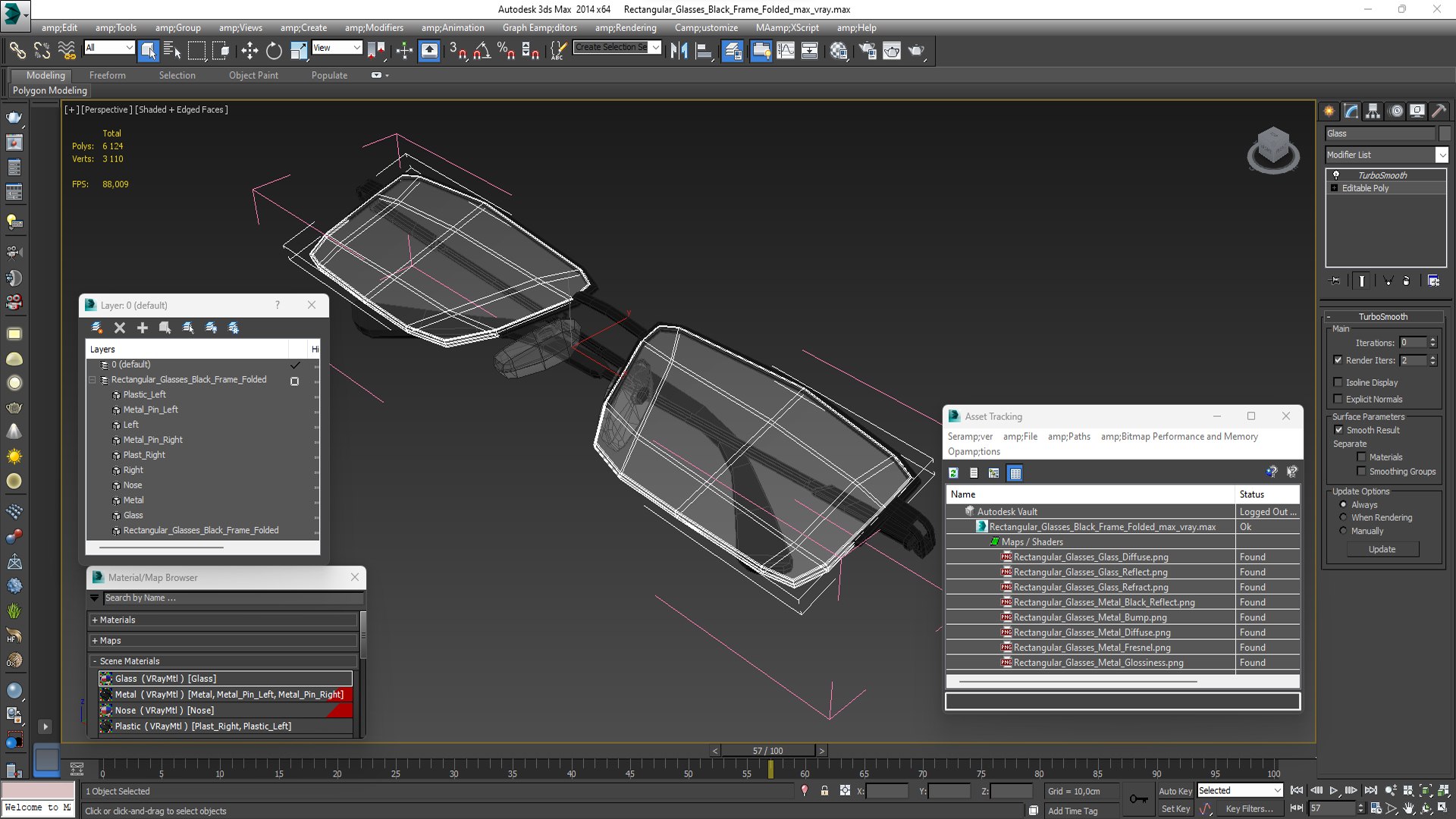 3D Rectangular Glasses Black Frame Folded Model - TurboSquid 2146858