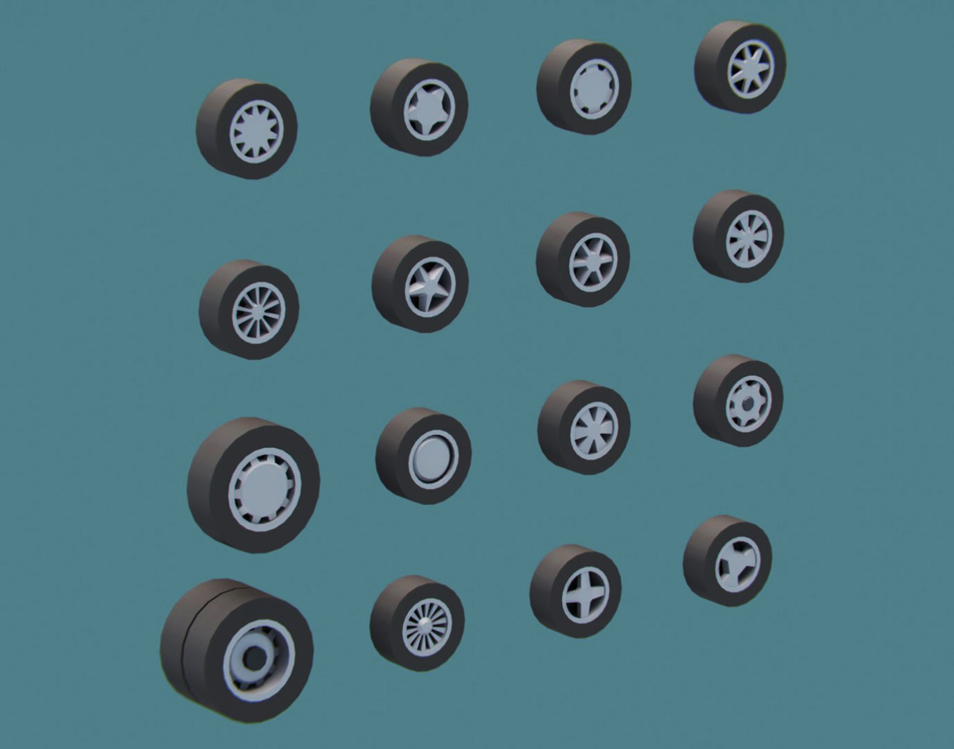 Pack Of 20 Unique Rims Tires For Car 3D - TurboSquid 1778619