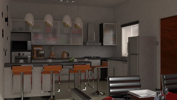 apartment livingroom kitchen 3d model