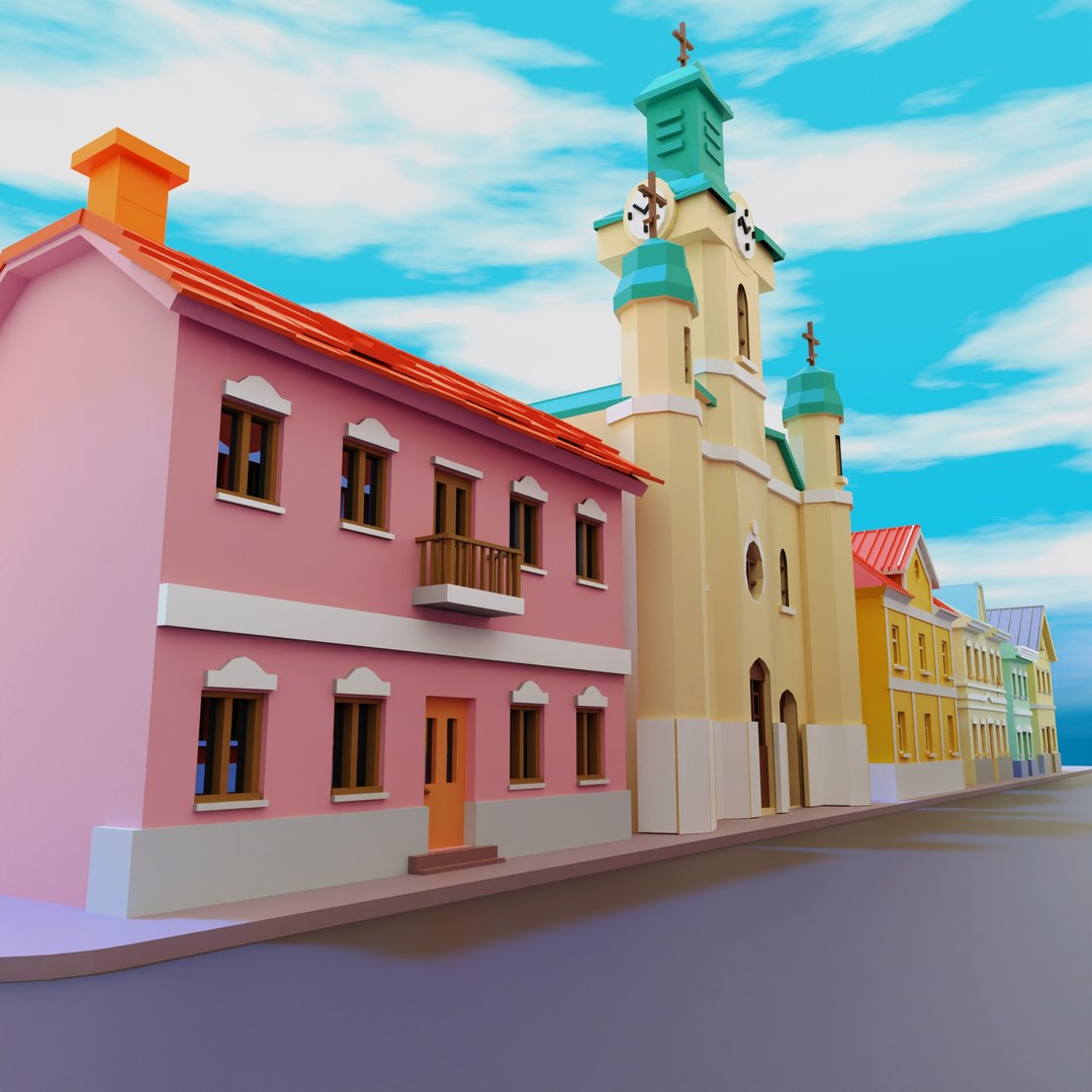 3D Model 3D Model Of A Cartoon Stylized Street - TurboSquid 1932322