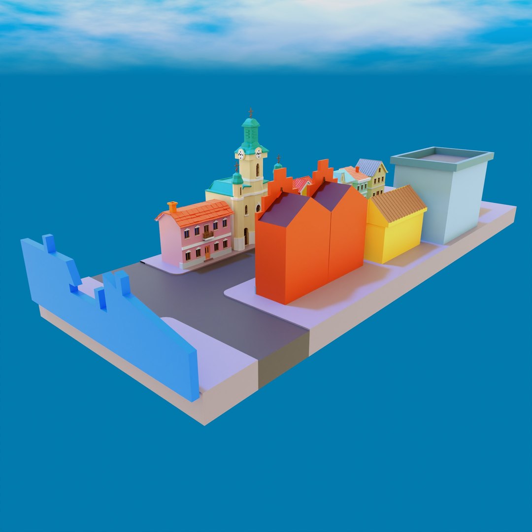 3D Model 3D Model Of A Cartoon Stylized Street - TurboSquid 1932322