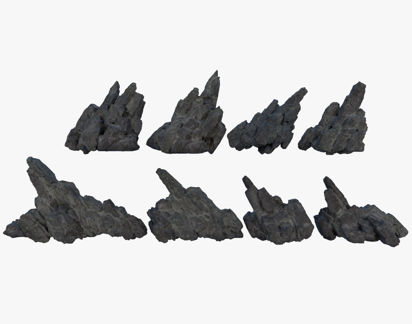 8 Low Poly PBR Black Spiky Modular Rocks 3D Model - TurboSquid 2162407