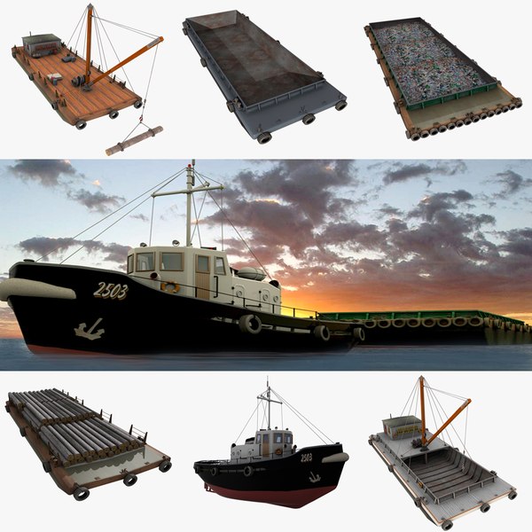 tugboat tug barge boat 3d 3ds