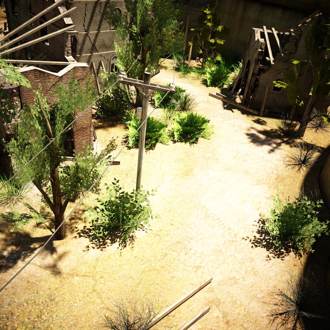 3d Destroyed Village Environment Model