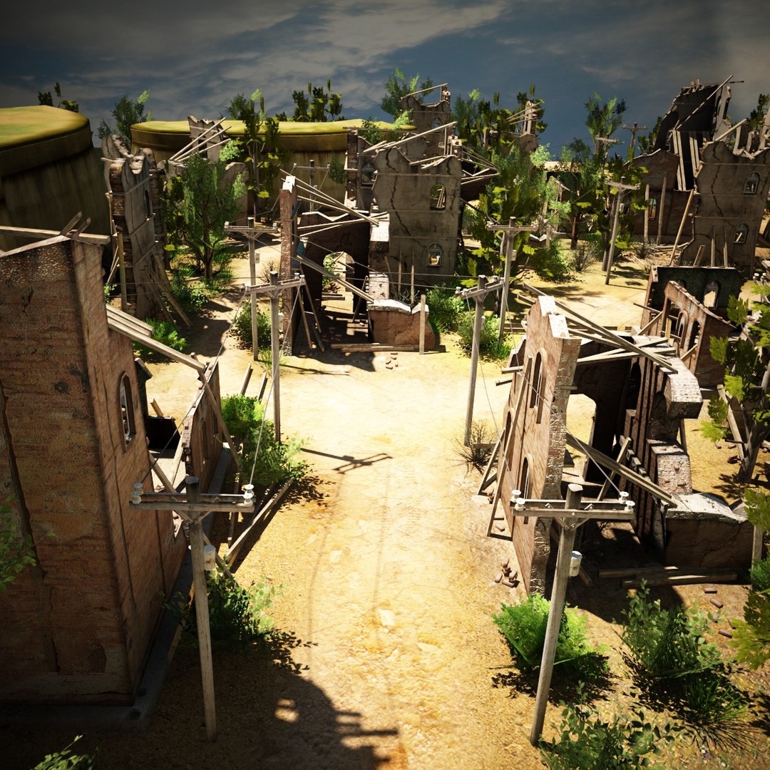 3d Destroyed Village Environment Model