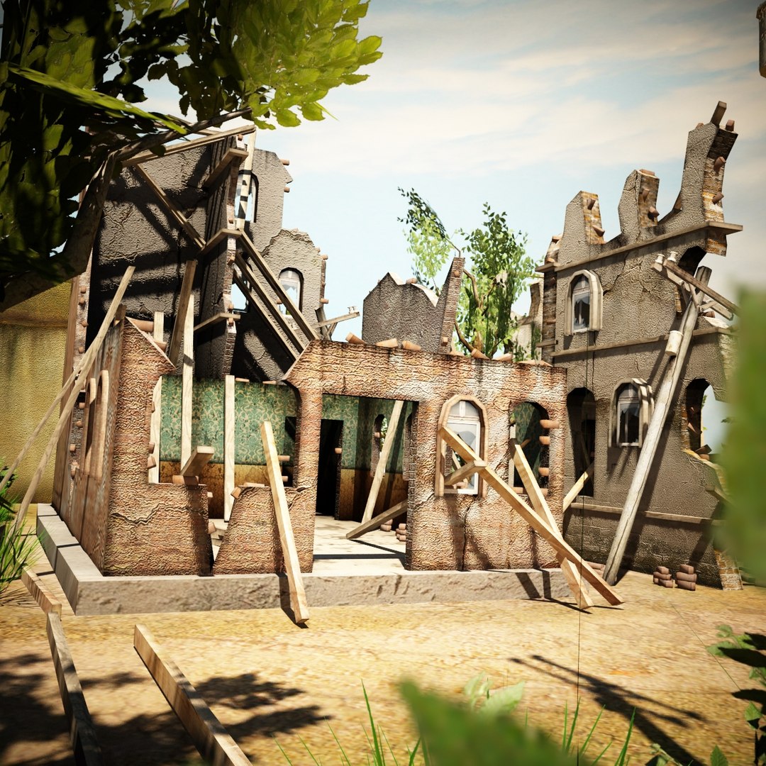 3d Destroyed Village Environment Model