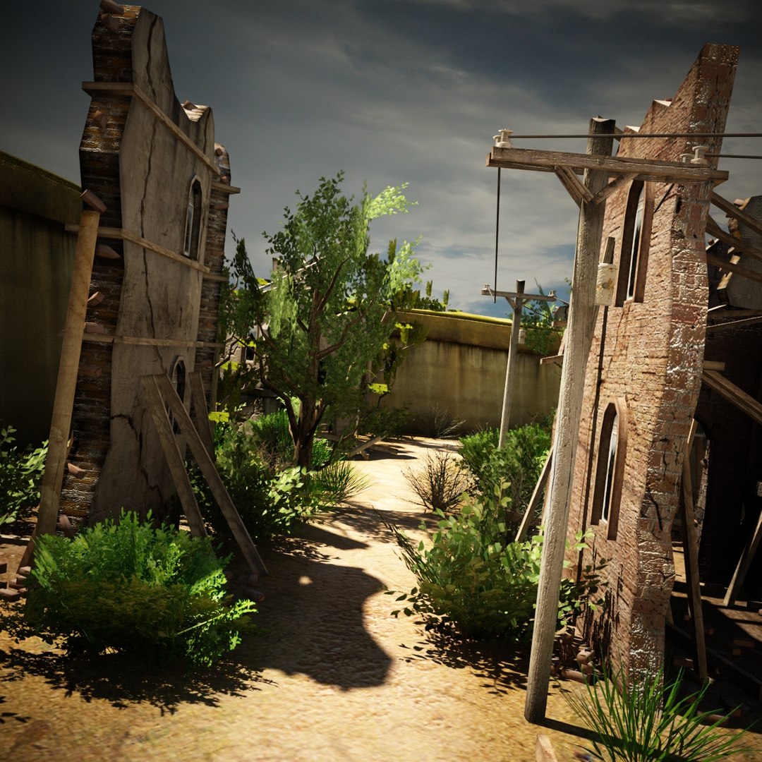 3d Destroyed Village Environment Model