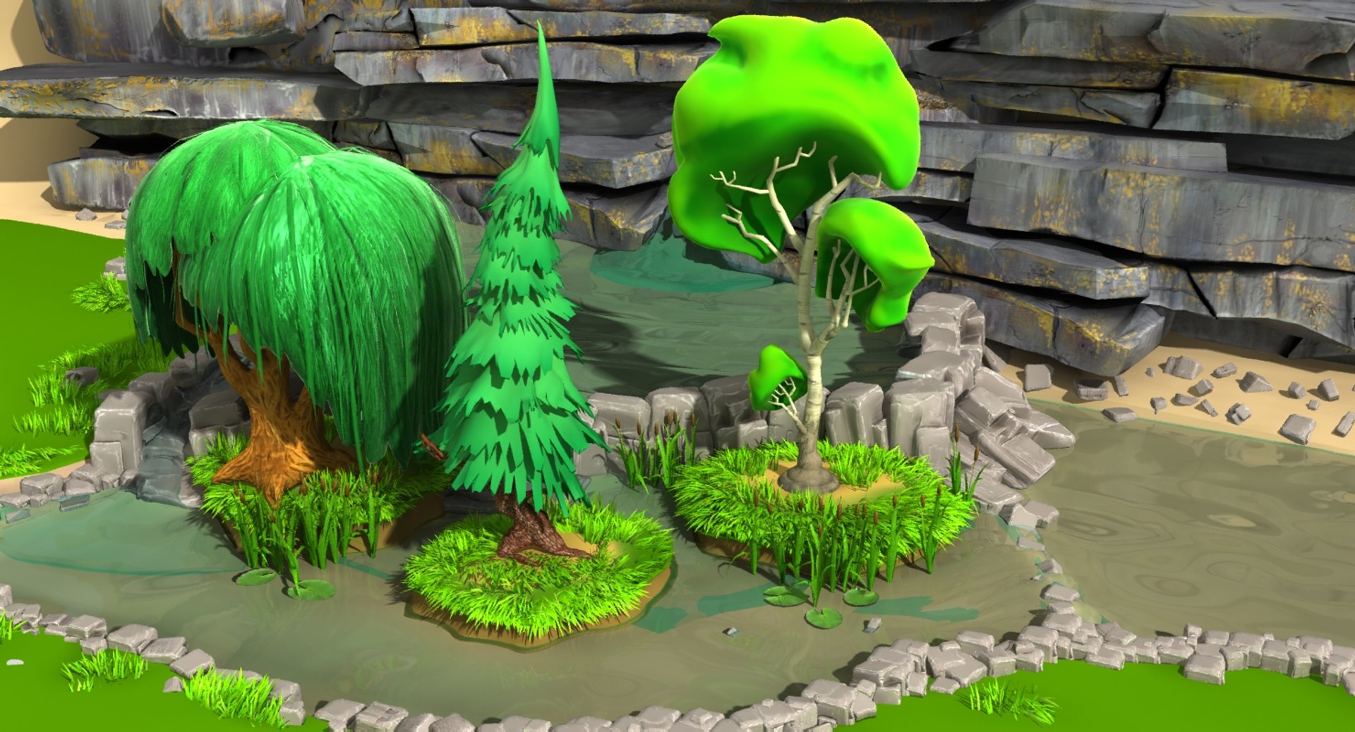 Max Cartoon Trees Stones