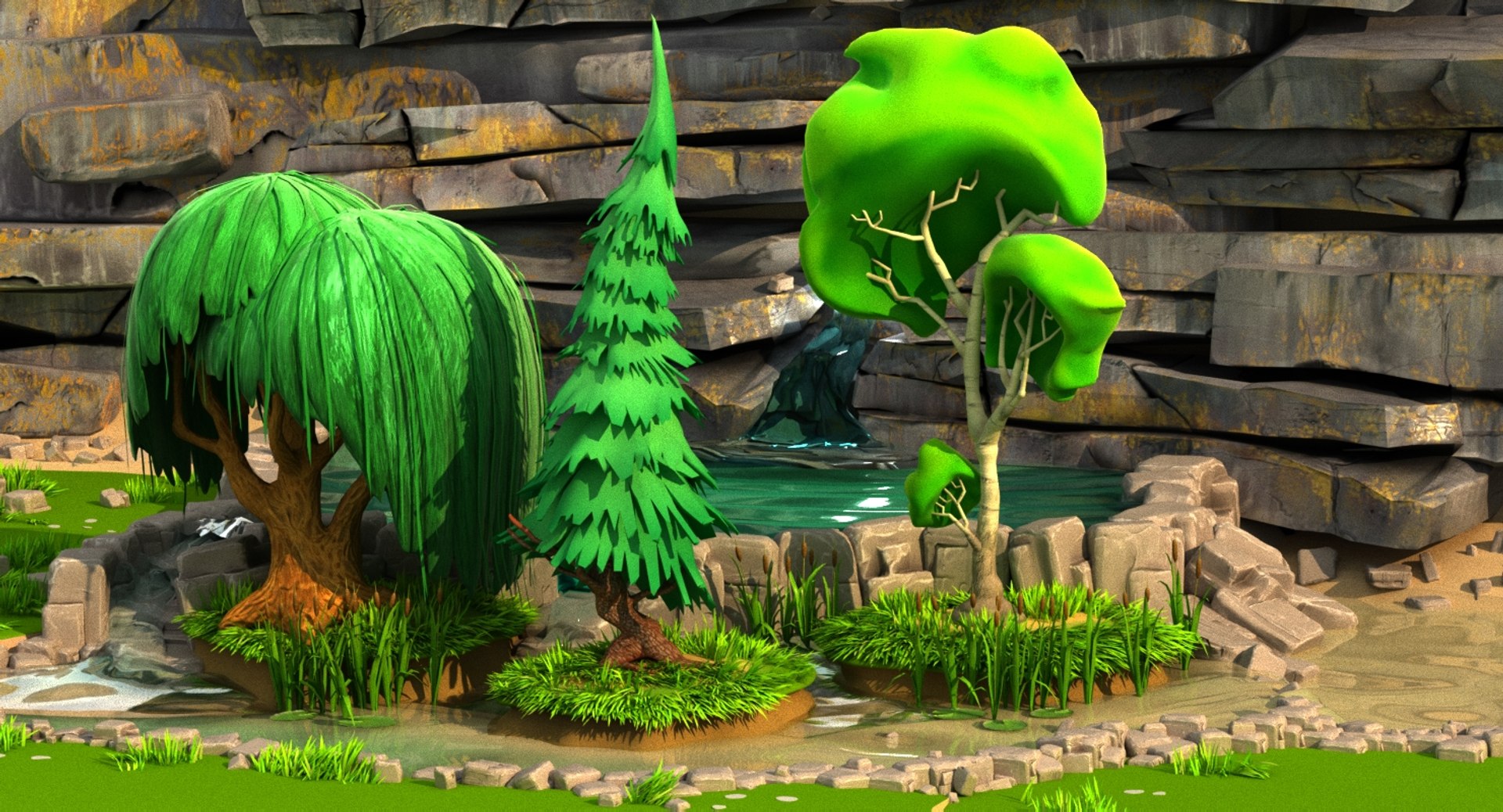 Max Cartoon Trees Stones