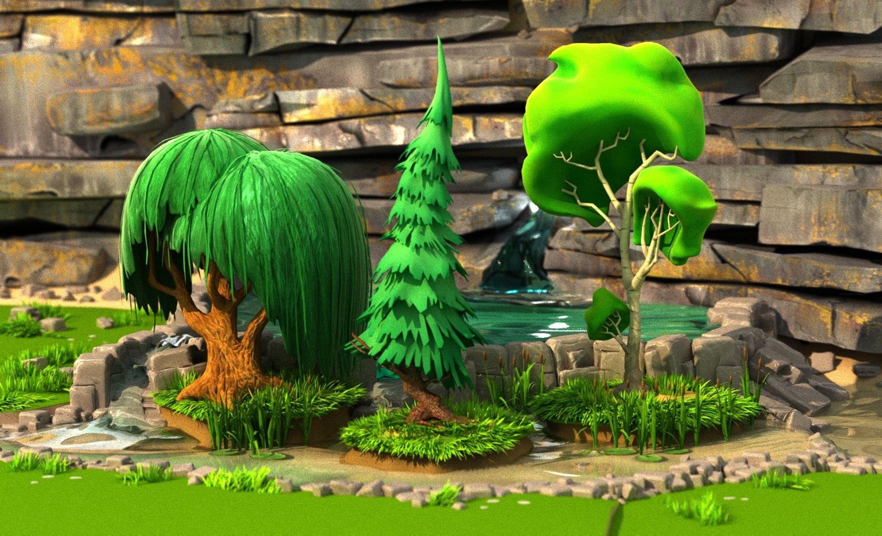 Max Cartoon Trees Stones