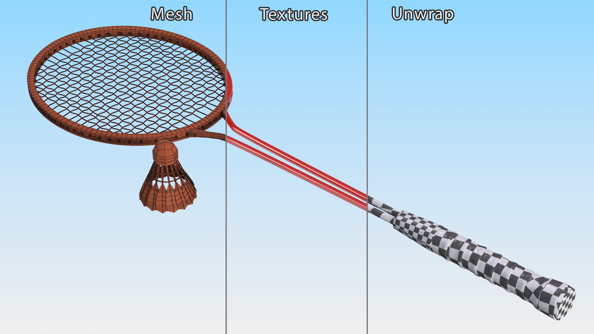 3D Badminton Racquet Set With Nylon Shuttle Model - TurboSquid 2208666