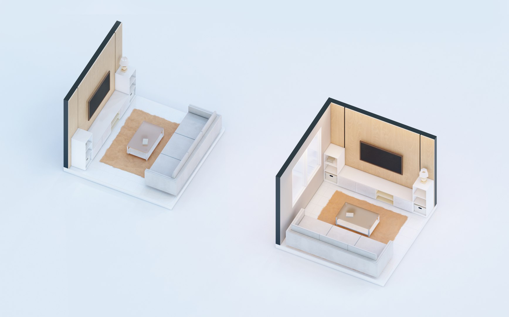 modelo 3d Low poly orthographic view of living room studio house Lumion ...