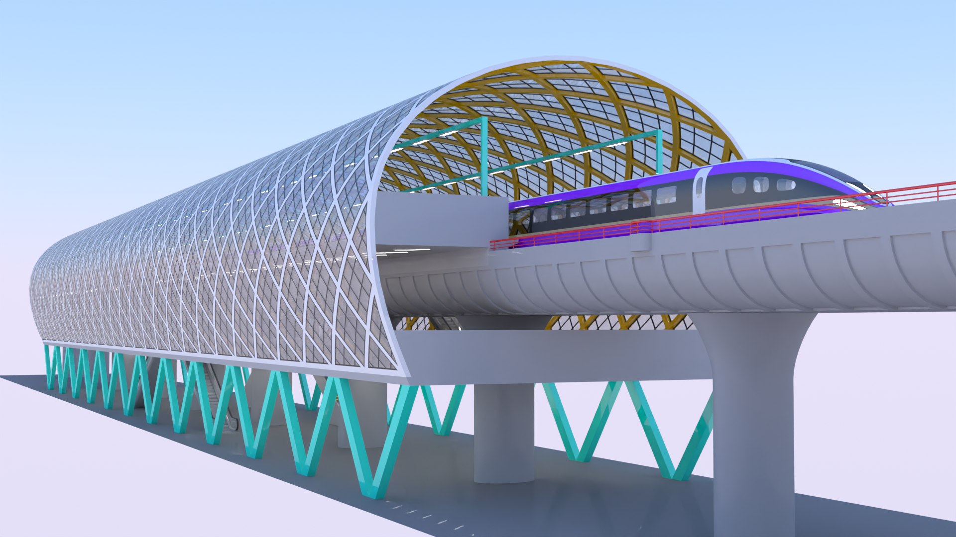 3D Model Elevated Maglev Station - TurboSquid 2395470