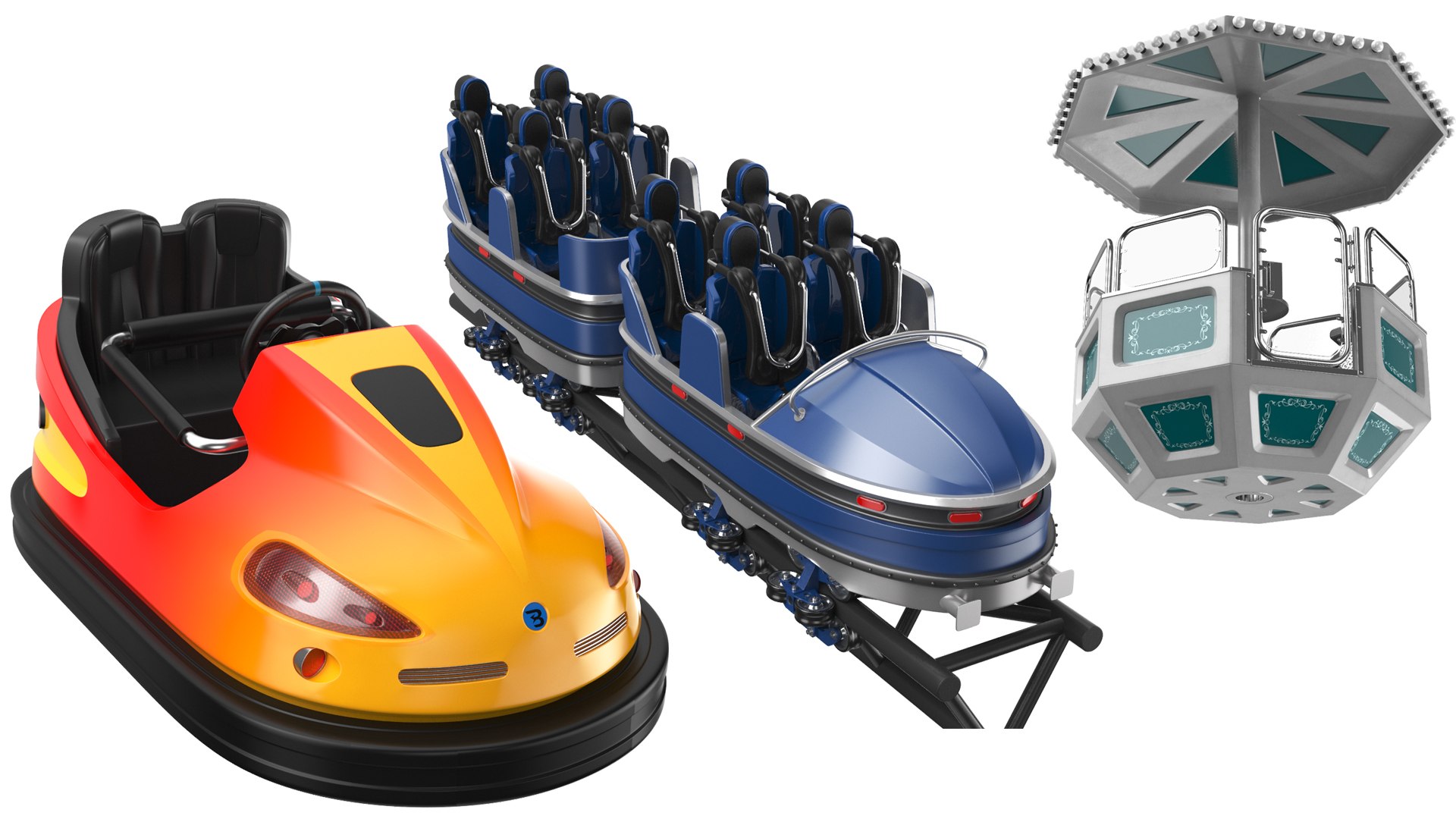 Detailed Three Amusement Park Rides 3D Model - TurboSquid 2100045