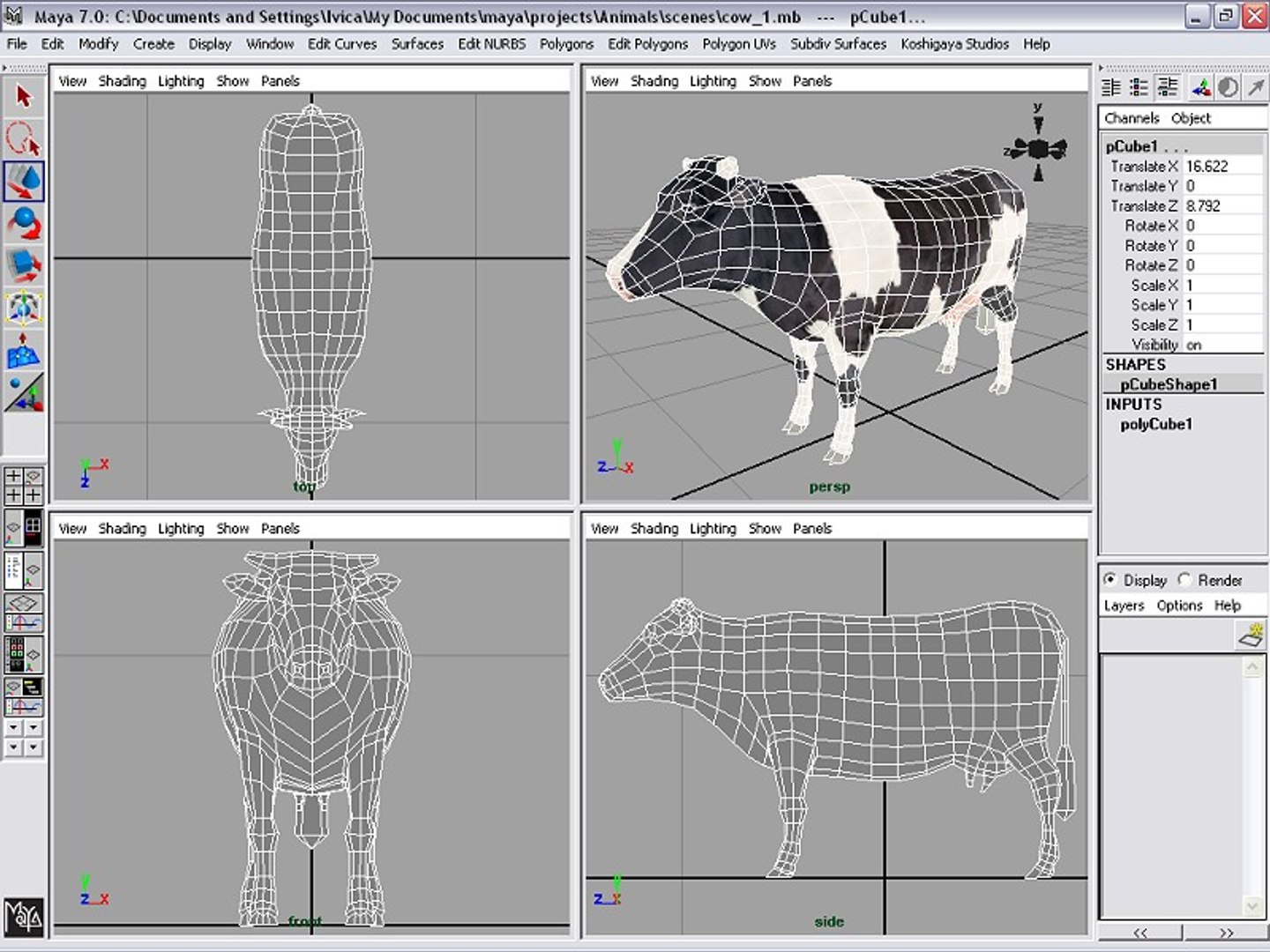 3d cow uv model