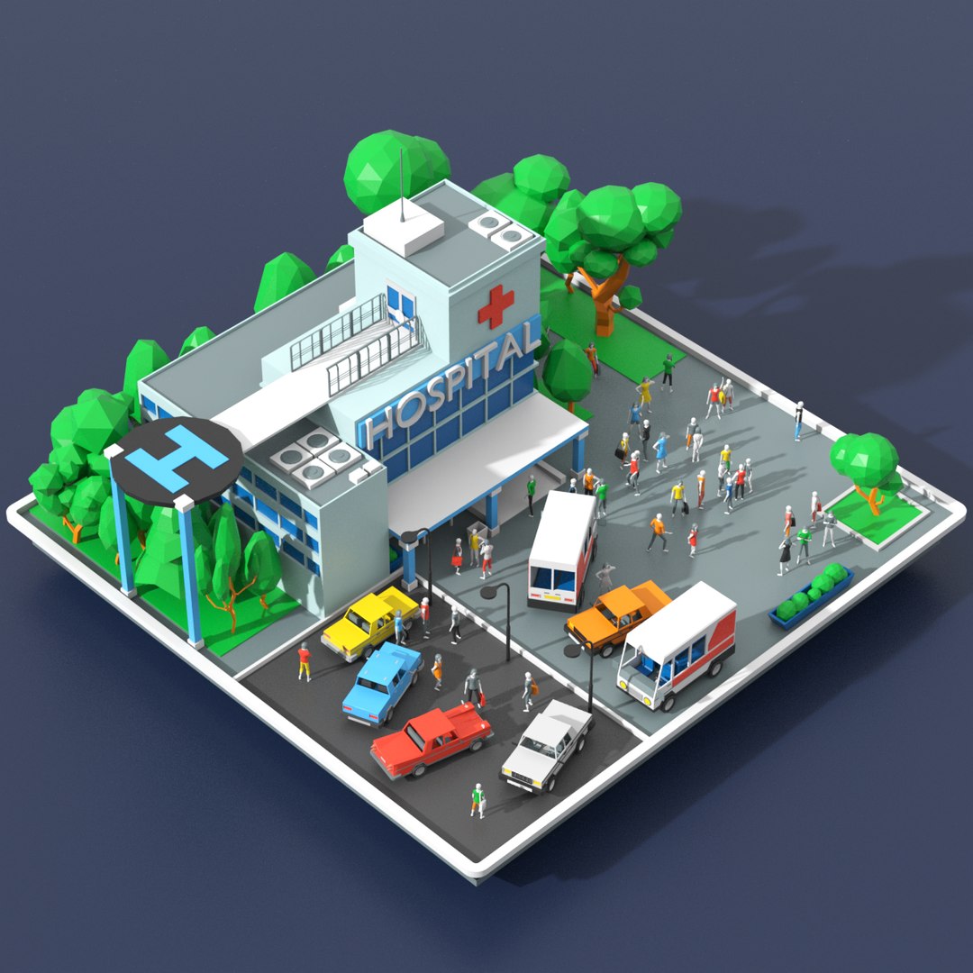 3D Cartoon Scene Hospital Cars Model - TurboSquid 1309617