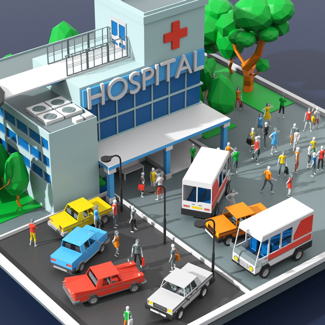 3D Cartoon Scene Hospital Cars Model - TurboSquid 1309617