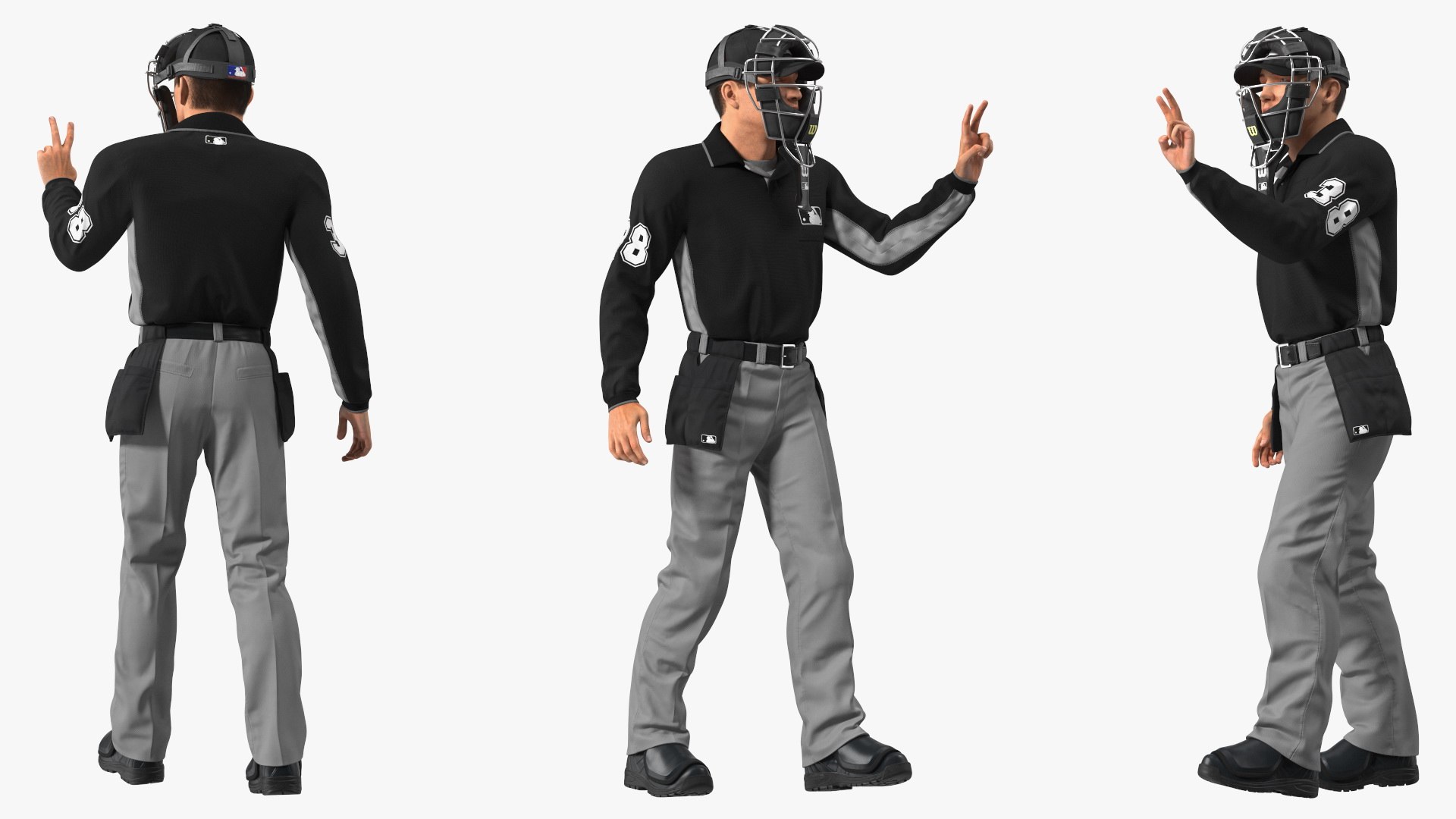 Baseball Umpire With Protective Mask And Cap Showing Points Pose Fur ...