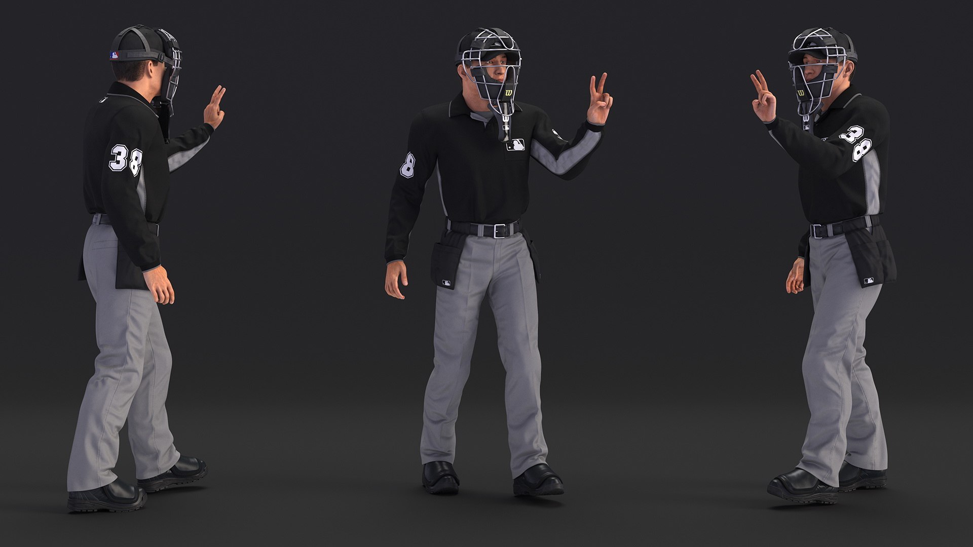 Baseball Umpire With Protective Mask And Cap Showing Points Pose Fur ...