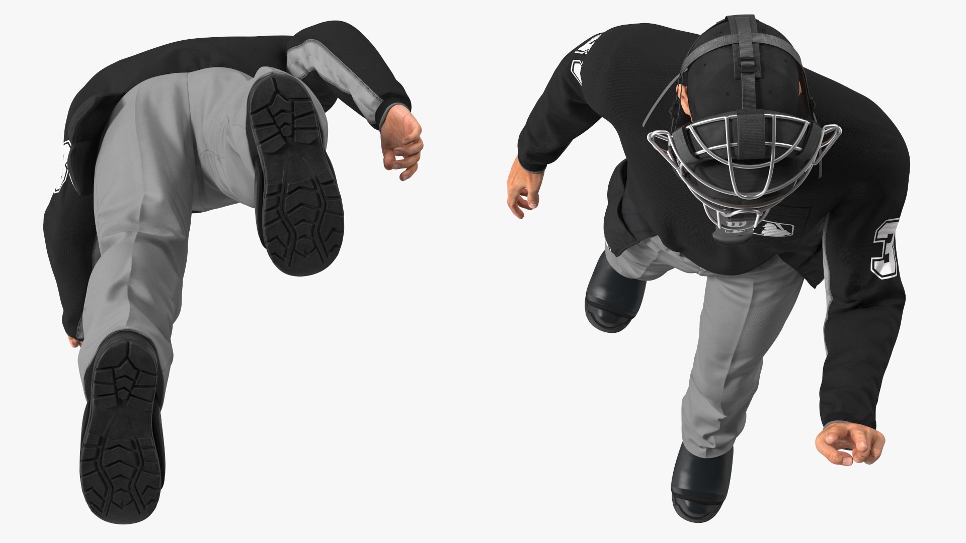 Baseball Umpire With Protective Mask And Cap Showing Points Pose Fur ...