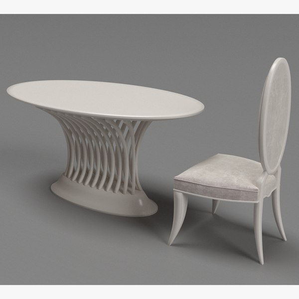modelo 3d Elegante conjunto de mesa y sillas ovaladas: diseño ...