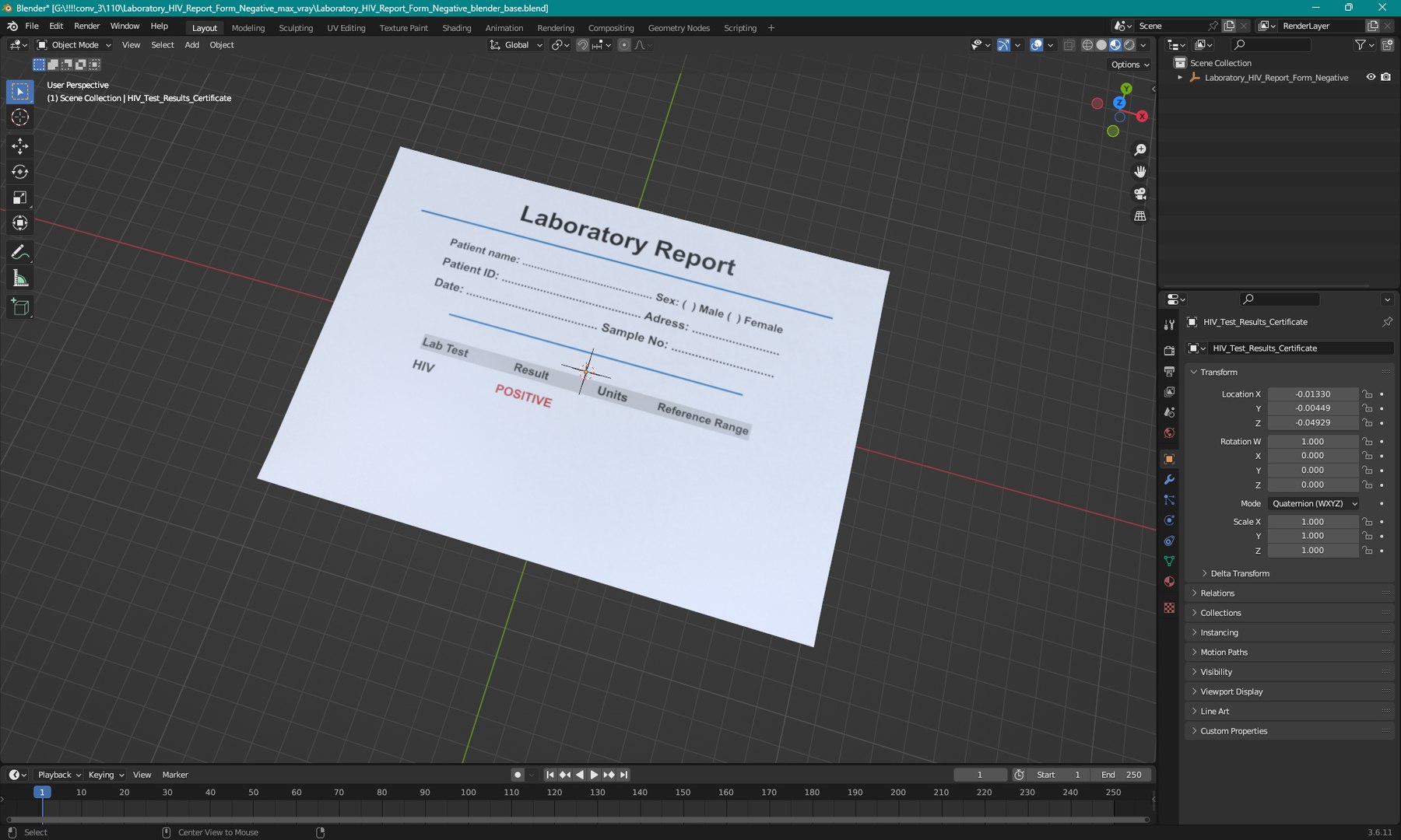 Laboratory HIV Report Form Negative 3D Model - TurboSquid 2395906