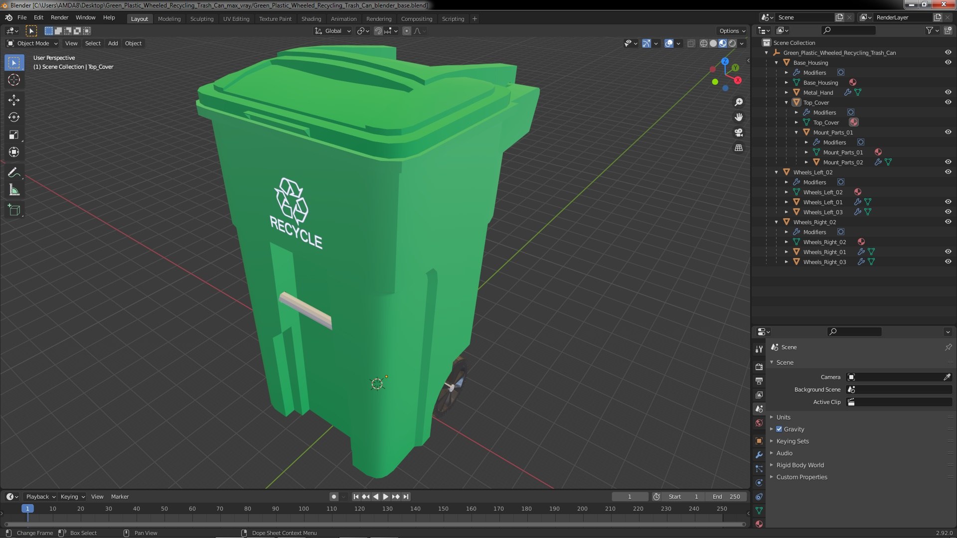 Green Plastic Wheeled Recycling Trash Can 3D Model - TurboSquid 2143074
