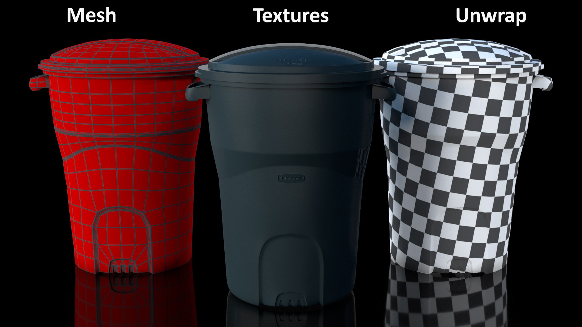 3D Black Round Rubbermaid Trash Can Model - TurboSquid 2082827