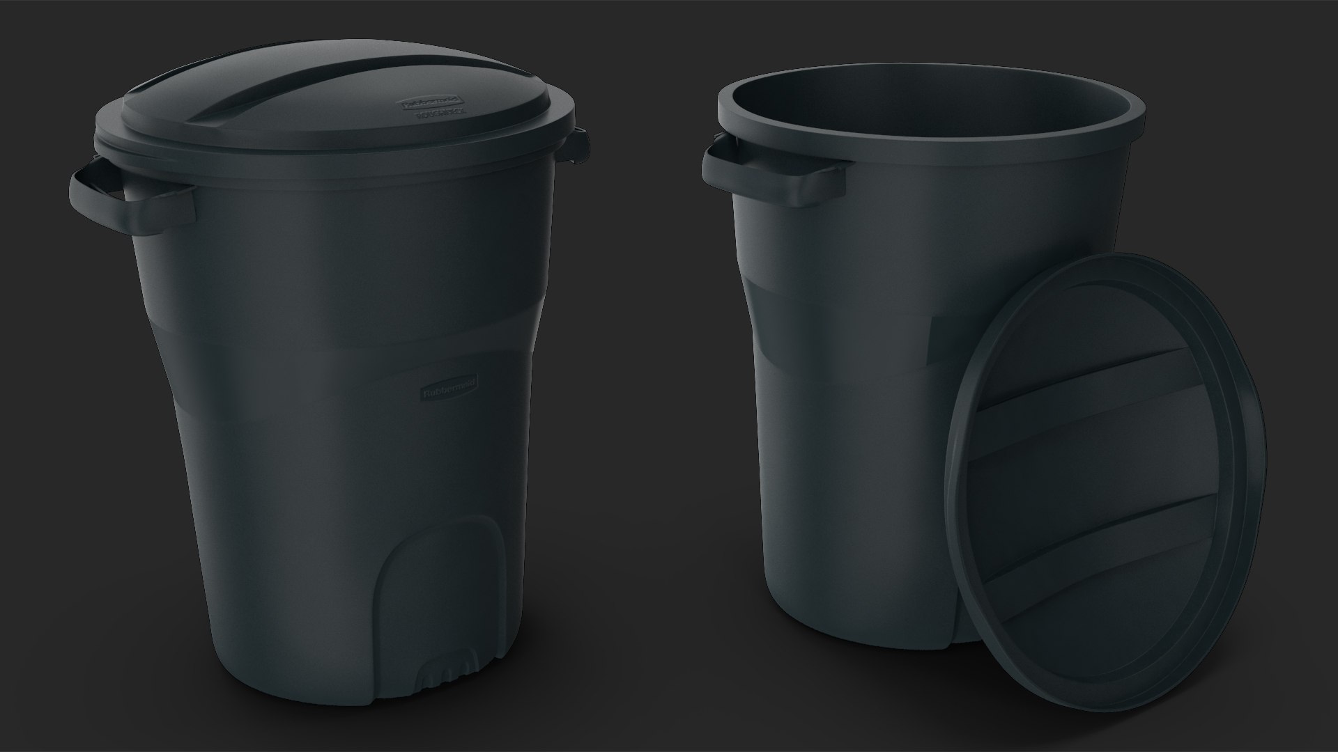 3D Black Round Rubbermaid Trash Can Model - TurboSquid 2082827