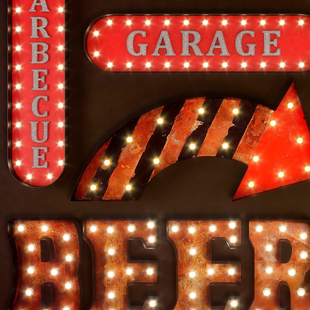 3D Lighted Metal Sign Set - TurboSquid 1424320