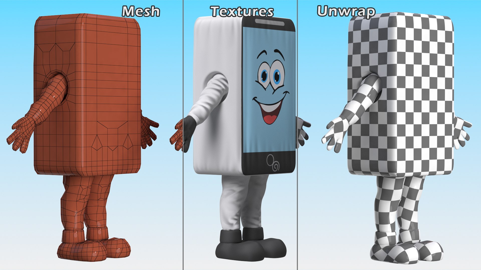 3D White Smart Phone Mascot A-pose Model - TurboSquid 2071806