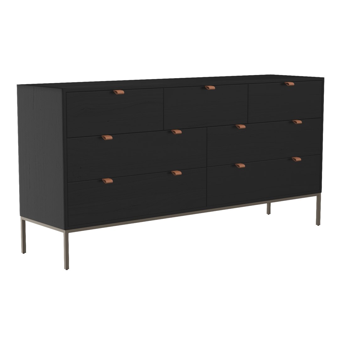 Theodore Modern Classic Black Wood Leather Pull 7 Drawer Dresser 3D ...