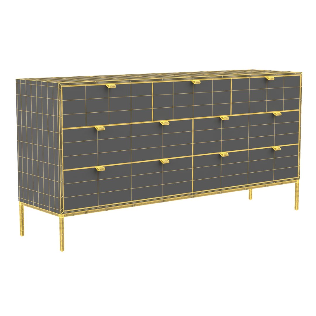 Theodore Modern Classic Black Wood Leather Pull 7 Drawer Dresser 3D ...