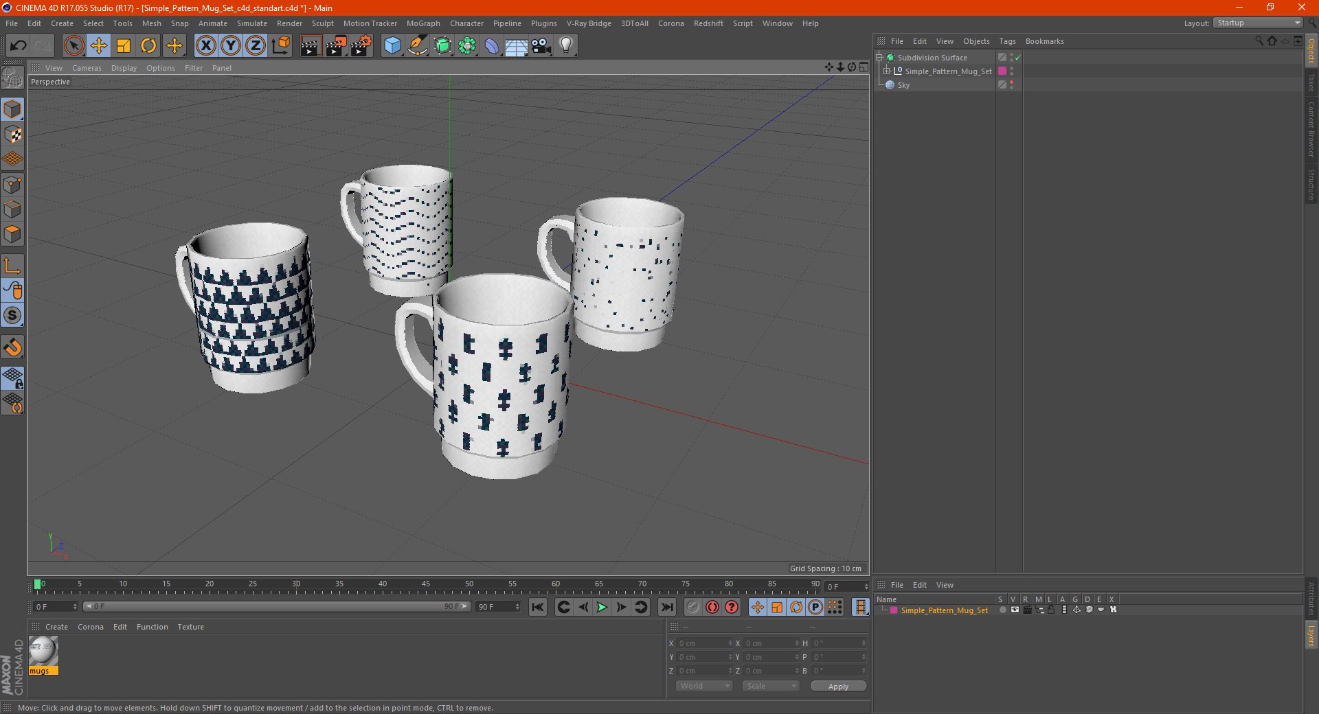 3D model simple pattern mug set - TurboSquid 1591984