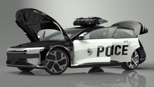 Maya용으로 조작된 드론 발사대가 장착된 Lucid Air 전기 경찰차 3D 모델 - TurboSquid 2252682