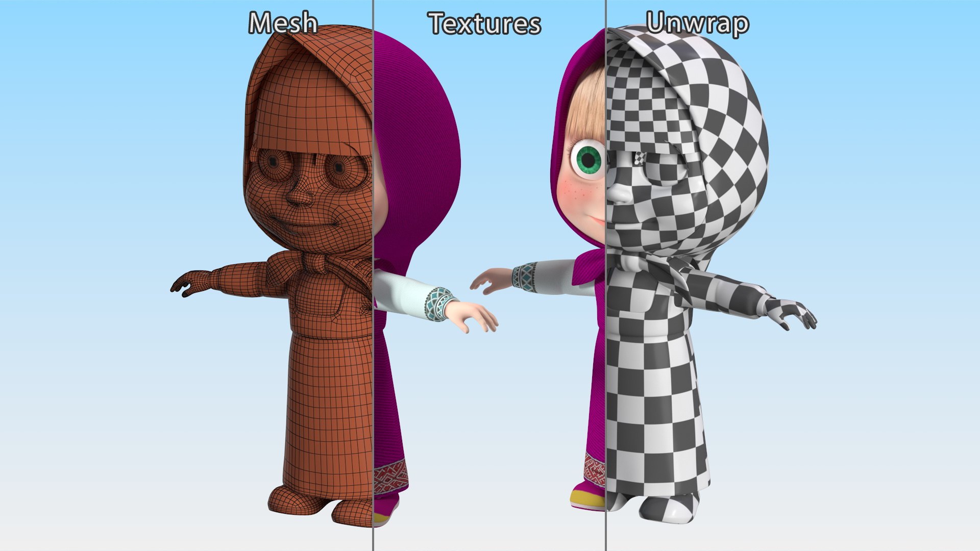 3D Masha Cartoon Character T-Pose Model - TurboSquid 2119184