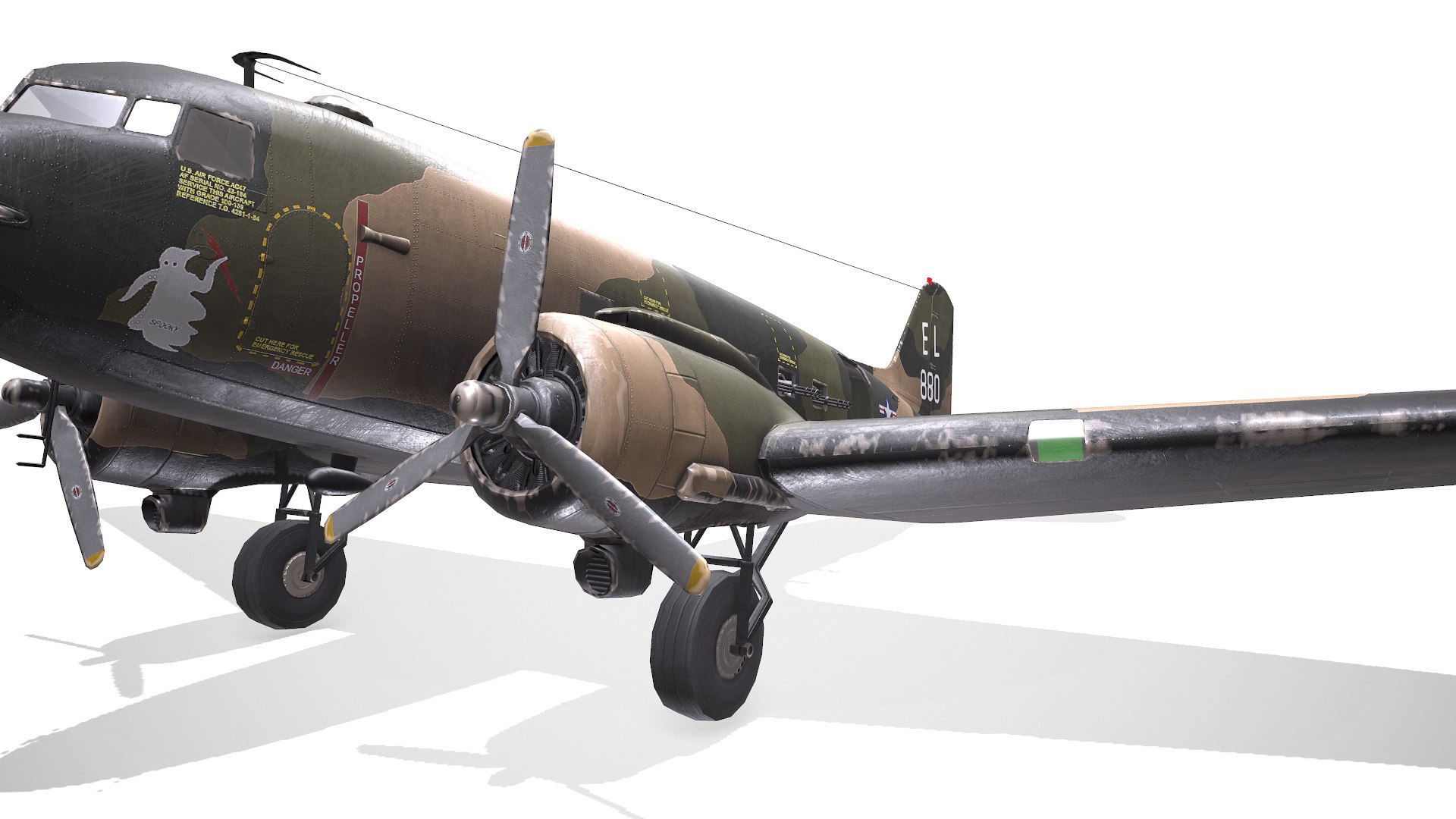 Douglas AC-47 Spooky Gunship Low-poly PBR 3D - TurboSquid 2040195